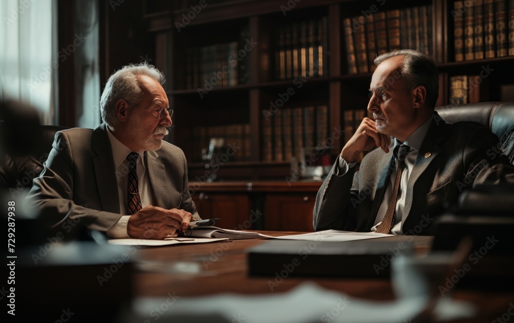 Lawyer in a professional setting, engaged in a serious discussion with ...