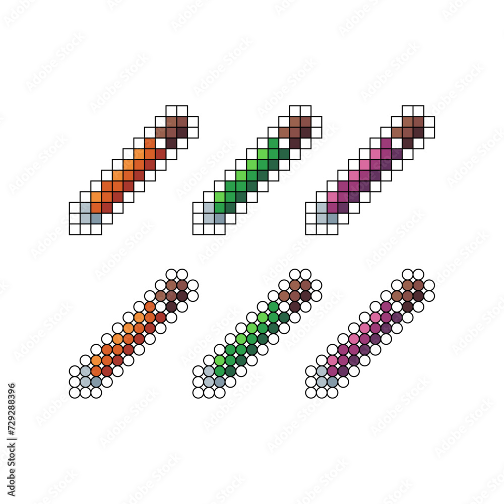 Pixel art stroke sets icons of pencil icon sign variations in color ...