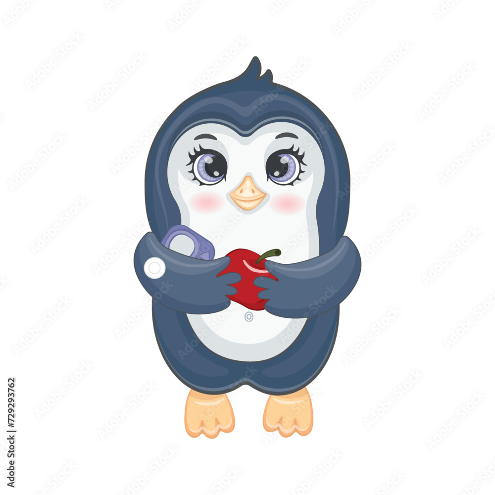 Cute little penguin with diabetes. Cartoon character with glucometer ...