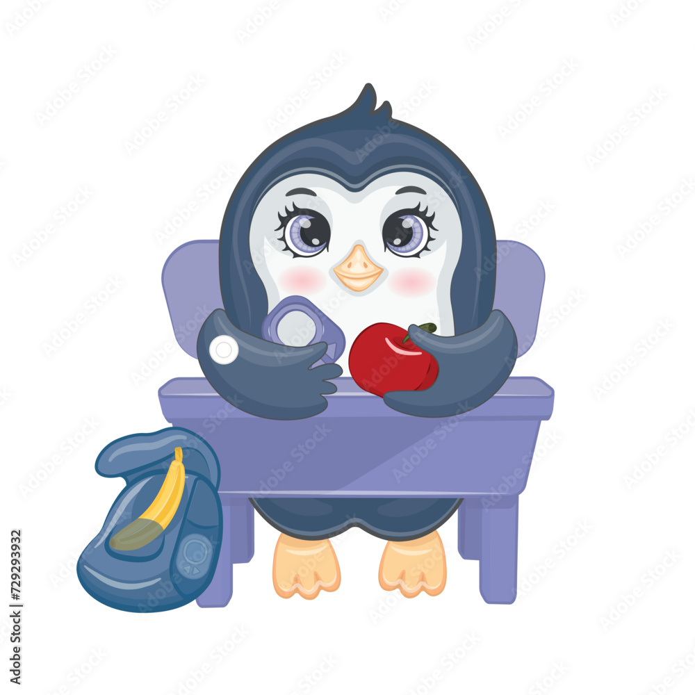 Cute little penguin with diabetes. Cartoon character with glucometer ...