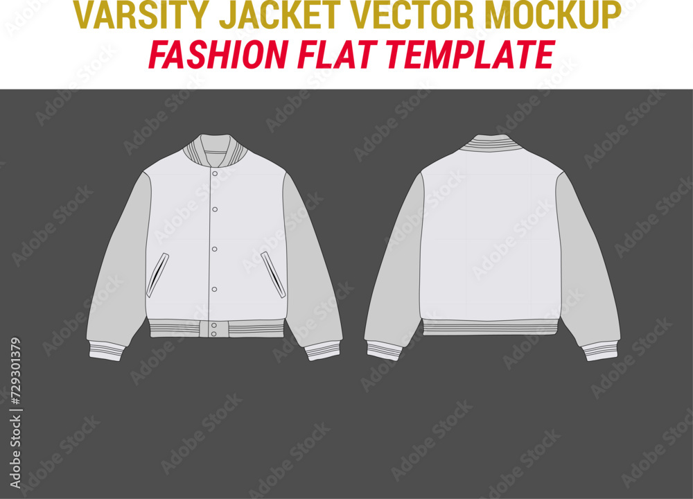 Letterman Jacket Flat CAD Mockup Bomber Jacket Flat Vector Illustration ...