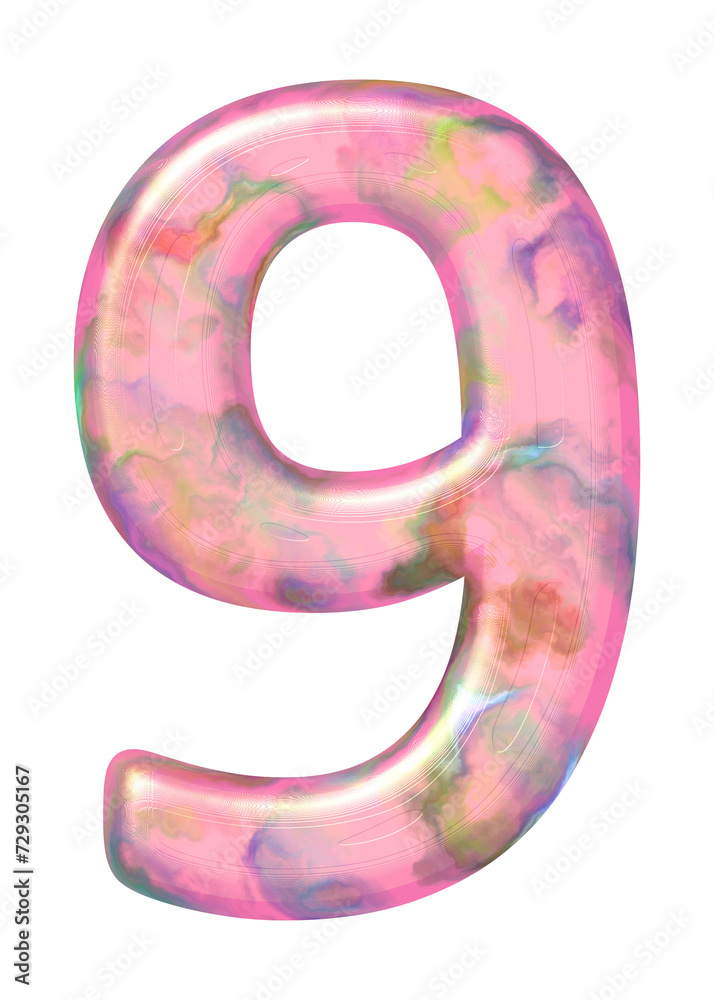 Number 9 in pearl pink color on png transparent background. Collection ...