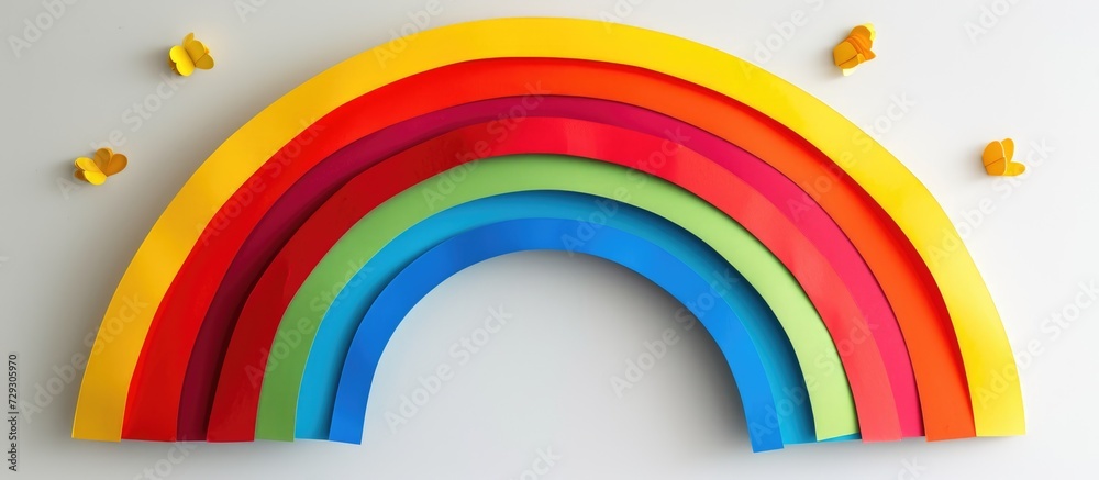 Creating a paper rainbow using step-by-step instructions, completed by ...