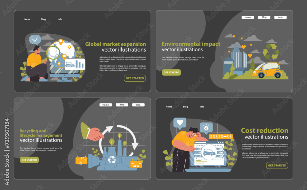 Electric Car Eco-Innovation Web Banners. Detailed vector illustrations ...