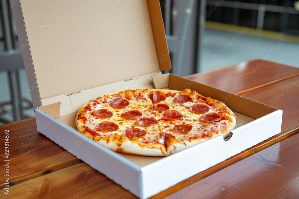 Opened pizza box with tasty pizza with salami pepperoni design mock up ...