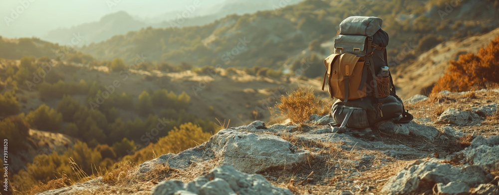 Hiking backpack with mountain as a background mountain background ...
