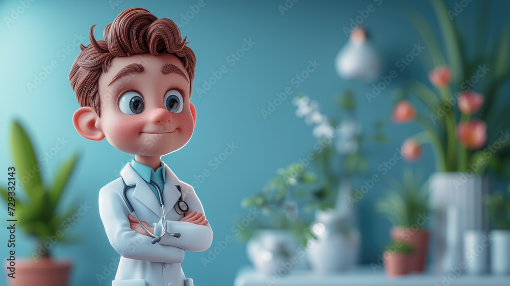 cartoon Doctor standing and thinking, wearing a doctor's uniform, on a ...