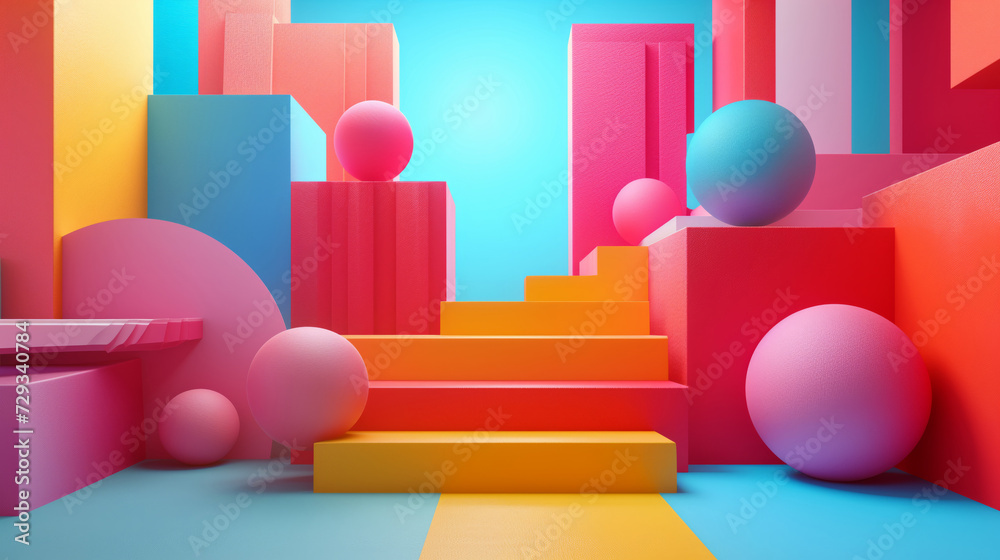 Fondo render con objetos geométricos multicolor Stock Photo | Adobe Stock