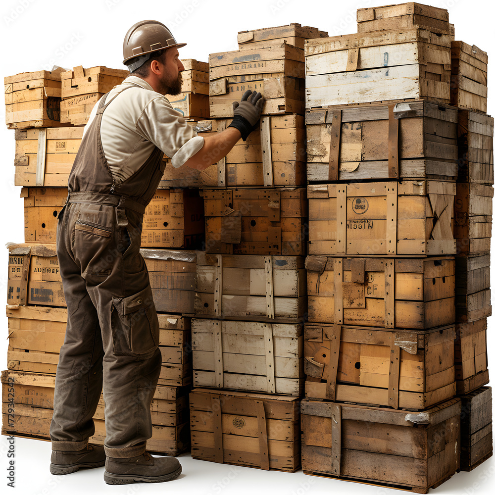 Individual practicing safe lifting techniques with heavy boxes isolated ...