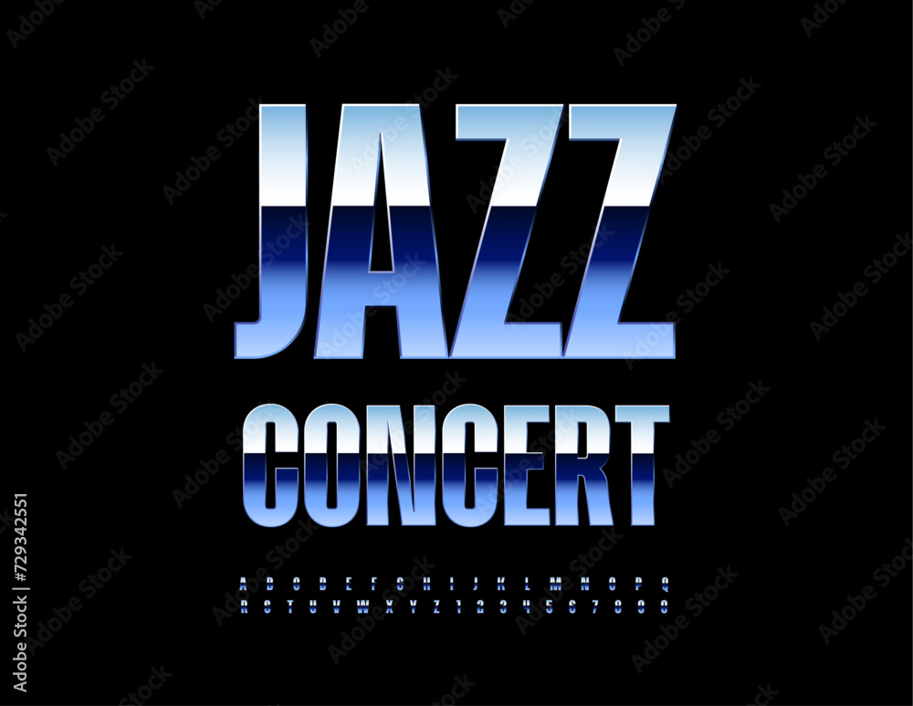 Vector stylish sign Jazz Music. Modern Silver Font. Exclusive Alphabet ...