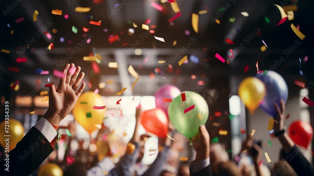 Banner of celebrate and victory to business success with colleagues ...