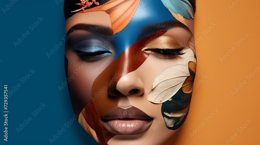 Contemporary art collage. Modern design. Female face made from ...