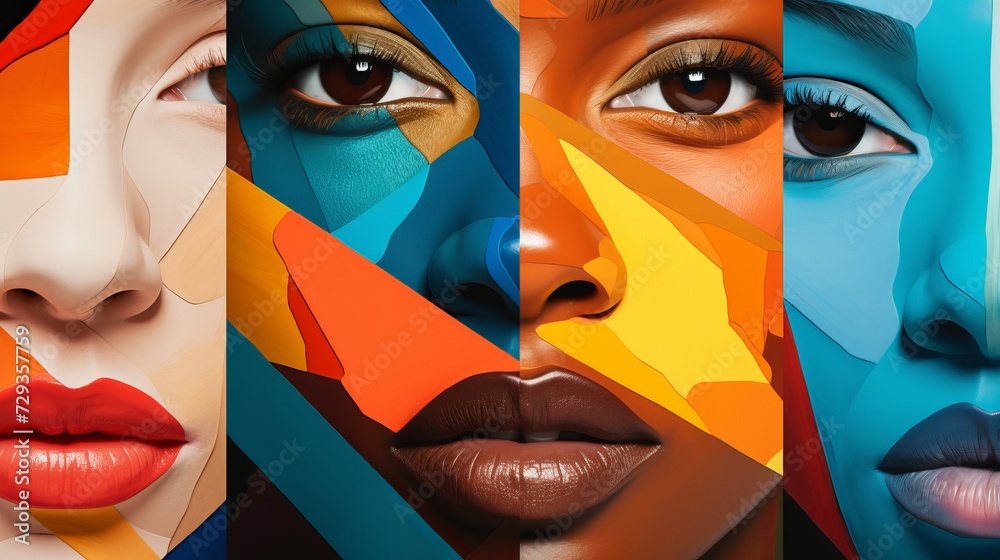 Contemporary artwork. Modern design. Kaleidoscope shape of women's ...