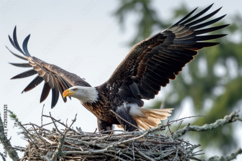 Young Bald Eagle Leaving the Nest and Taking Its First Flight into the ...