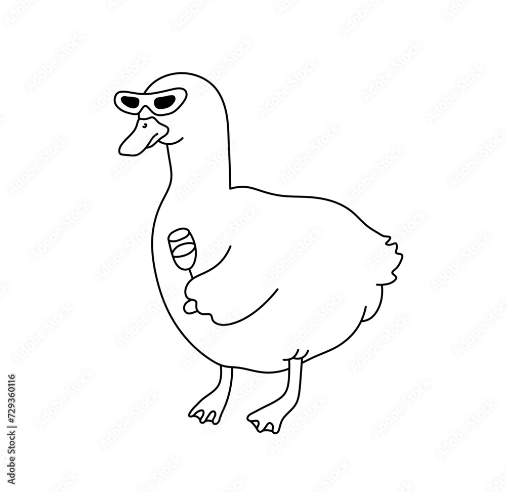 Vector isolated one single funny drunk goose duck party colorless black ...