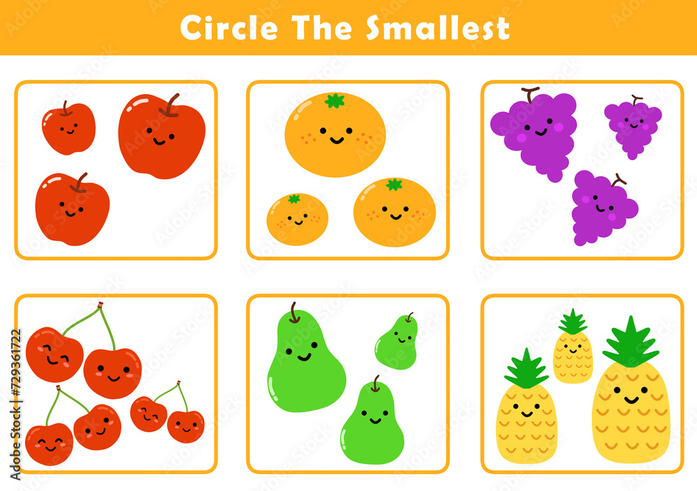 Education game for children with cute fruits illustration. Circle the ...