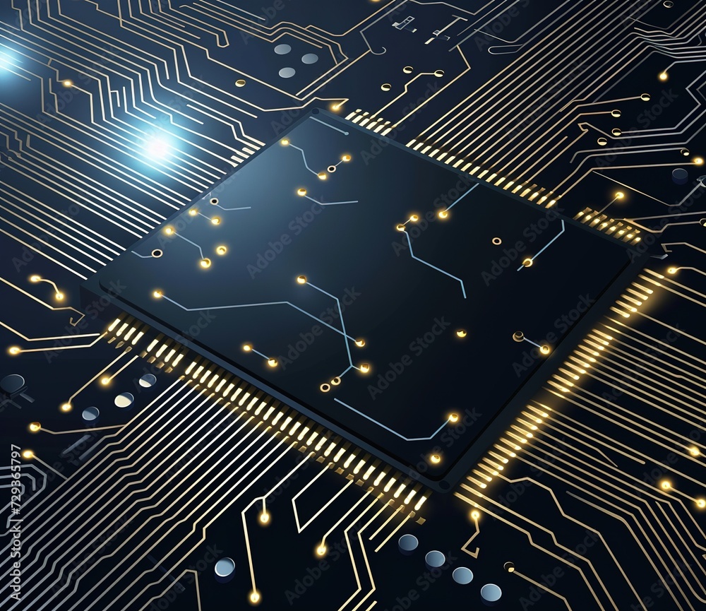 Intricate blue circuit board close up: detailed overview of electronic ...