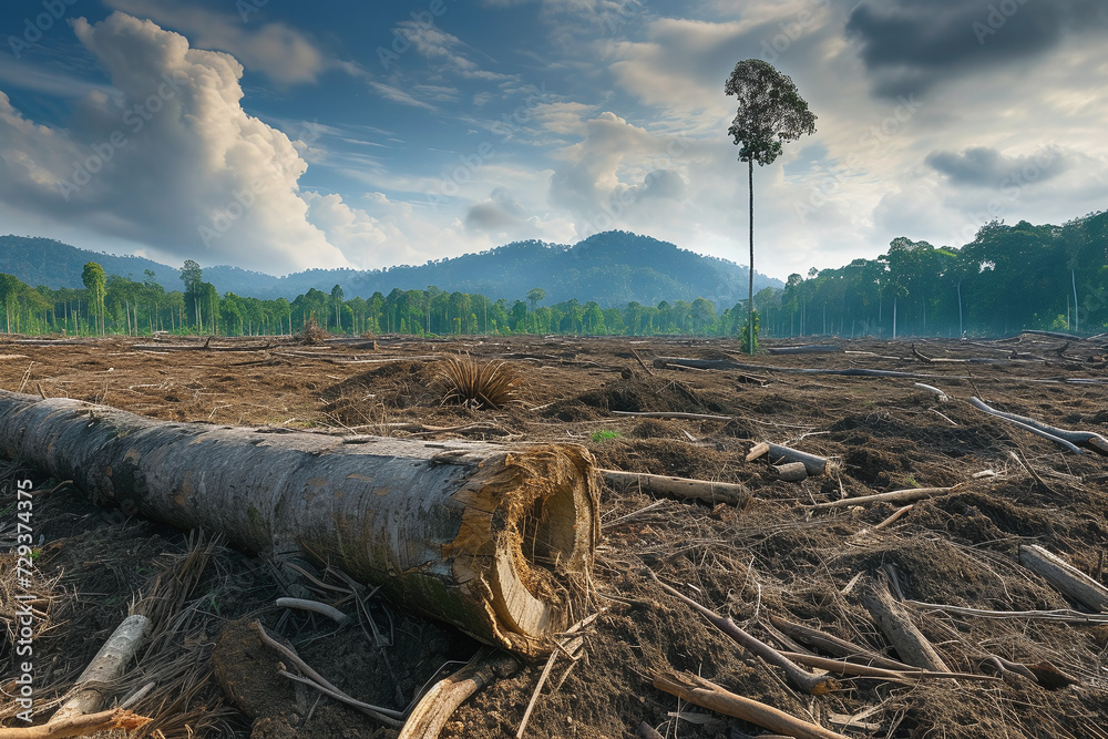 Deforestation and Environmental Impact with Fallen Trees in a Cleared ...