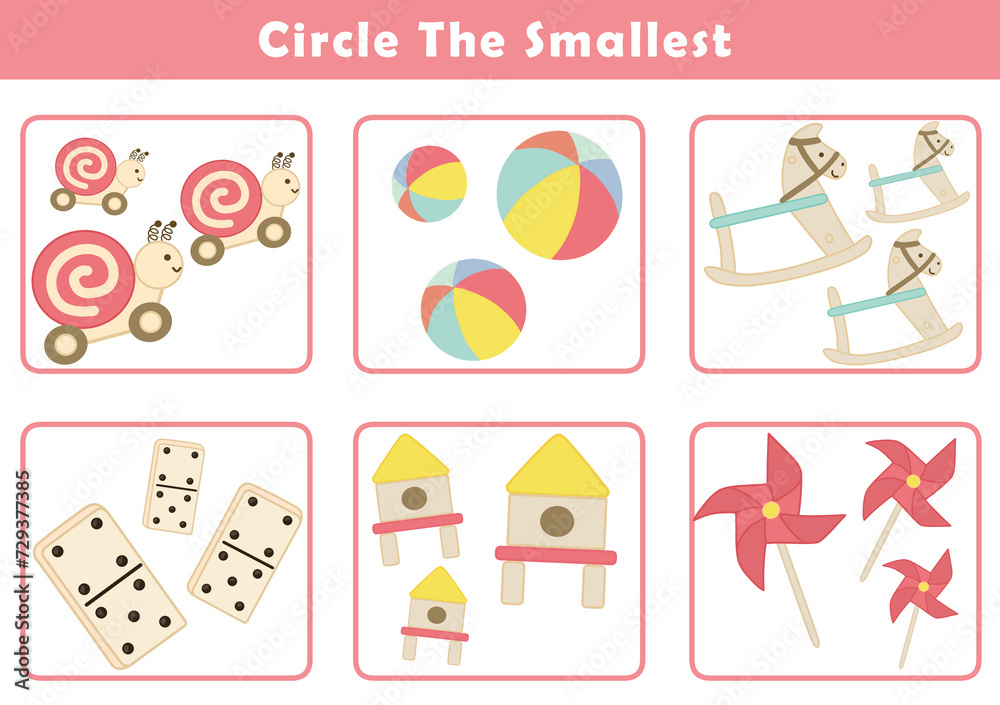 Education game for children with cute toys illustration. Circle the ...