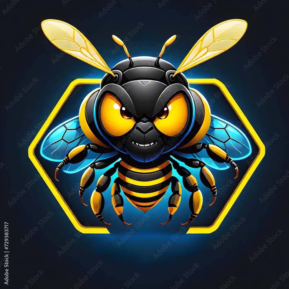 Angry hornet bee mascot e-sport logo design. Bee modern illustration ...