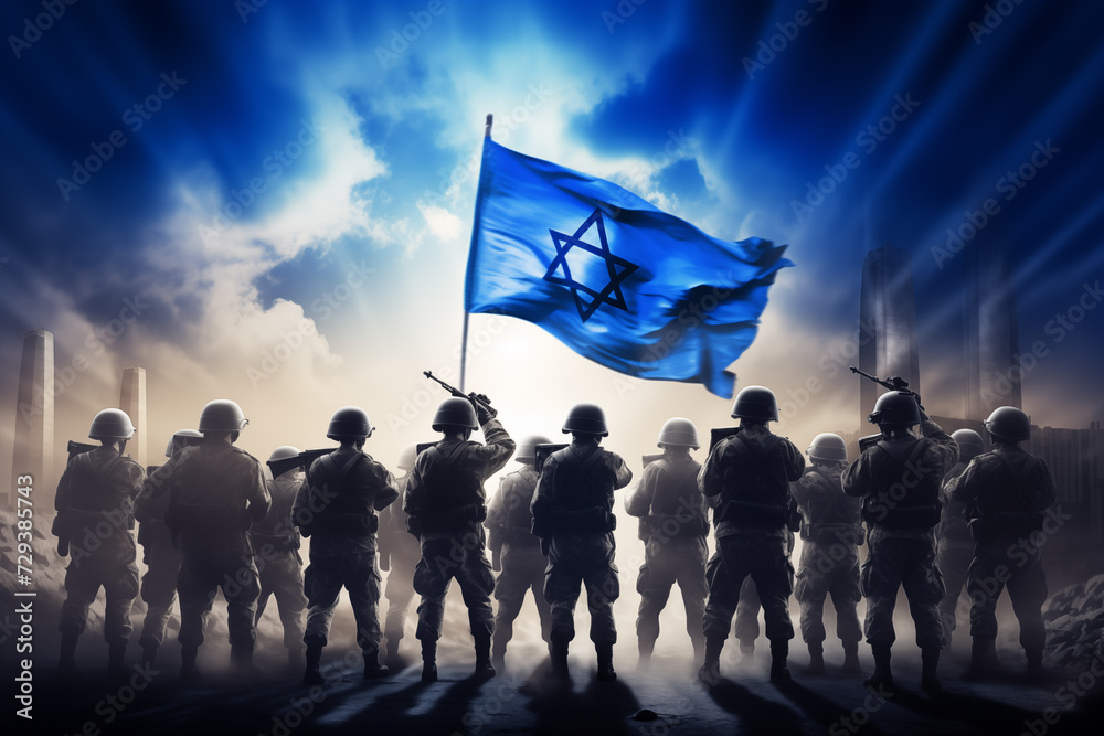 Army of Israel standing in front flag protects the people its country ...