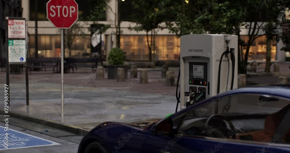 3D animation of Gasoline car takes up parking space for electric ...