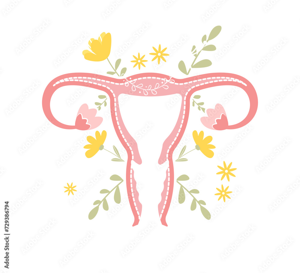 Floral uterus vector illustration isolated on white background ...
