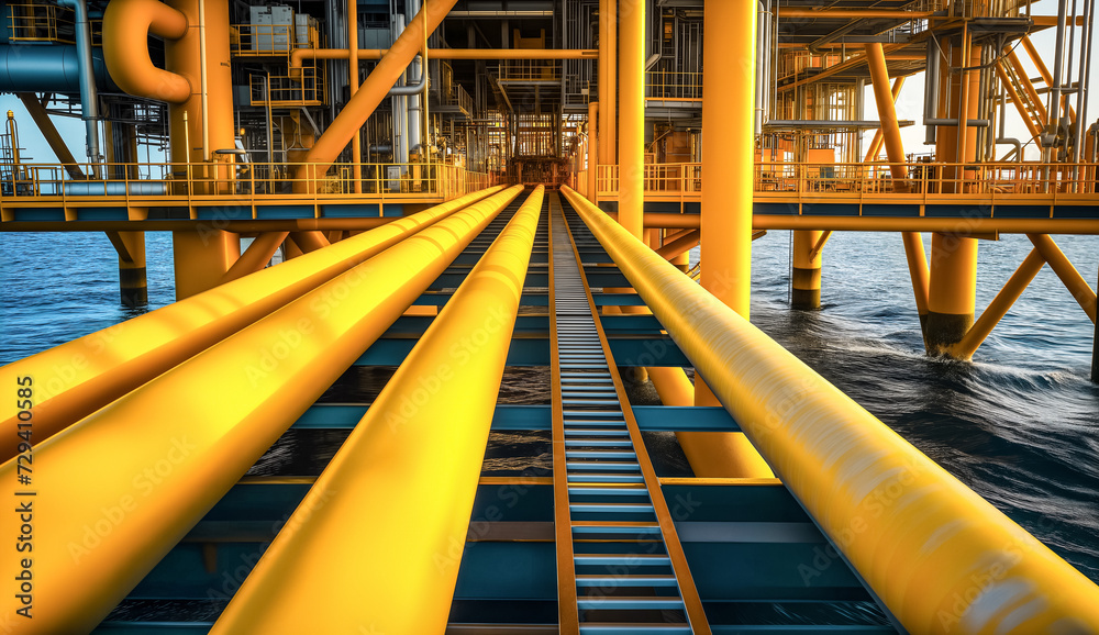 Offshore oil rig drilling platform at sunset. Oil and gas platforms ...