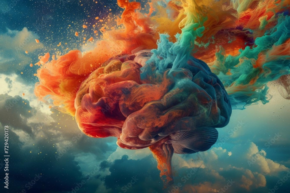 Artistic concept of a human brain bursting with knowledge Creativity ...