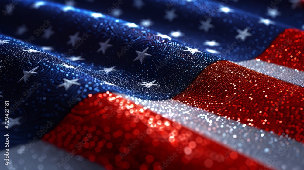 Glittering American Flag with Sparkling Stars, A dazzling close-up of ...
