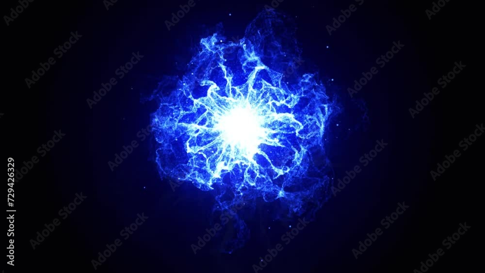 Ball lightning on a black background. Blue digital energy dark ...