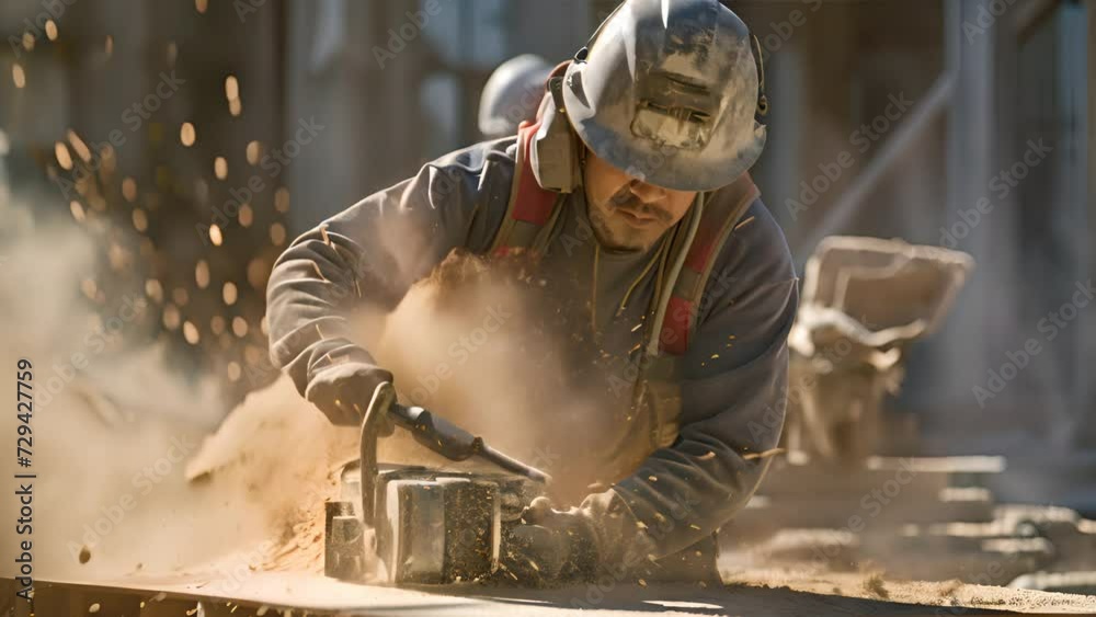 Workers use power tools every break. Concrete at the construction site ...