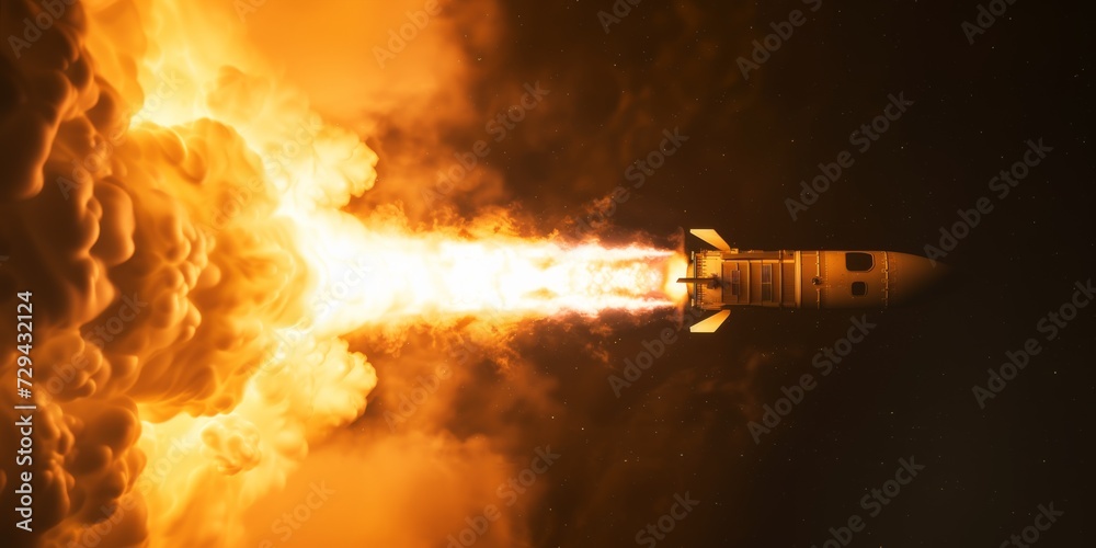 A Fiery Rocket Engine Ignites, Generating Immense Power And Launching ...