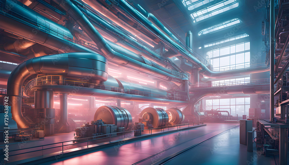 Futuristic factory of the future, Background with digital shapes ...