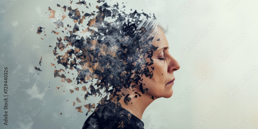 Fragmented Image Of A Woman Illustrating Cognitive Decline. Сoncept ...