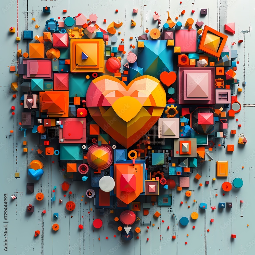 An imaginative heart built with vibrant blocks, representing the beauty ...