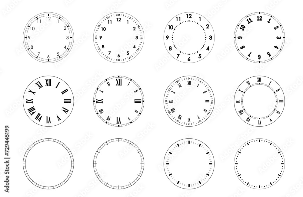 Mechanical clock faces, bezel. Blank measuring circle scale with ...