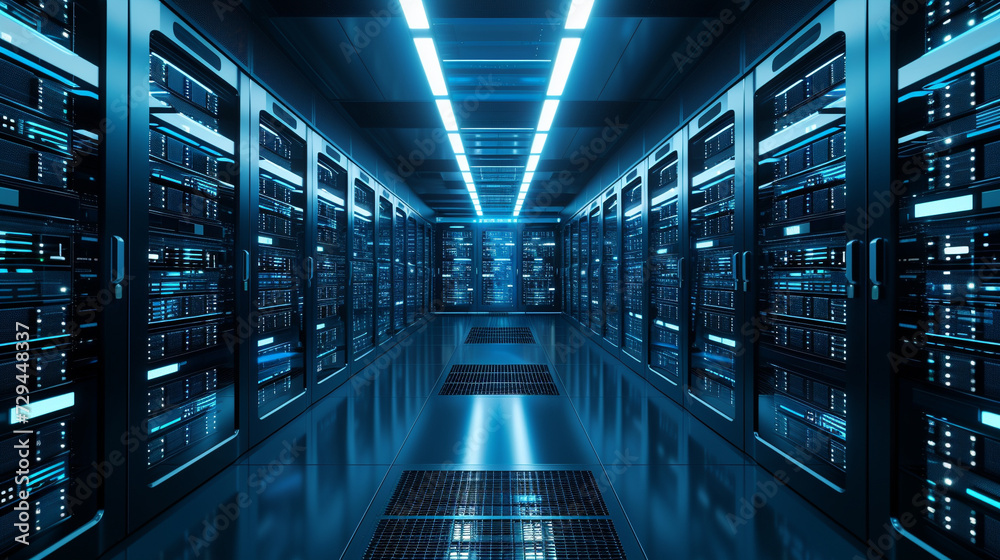 A server room with advanced network visualization tools, where ...