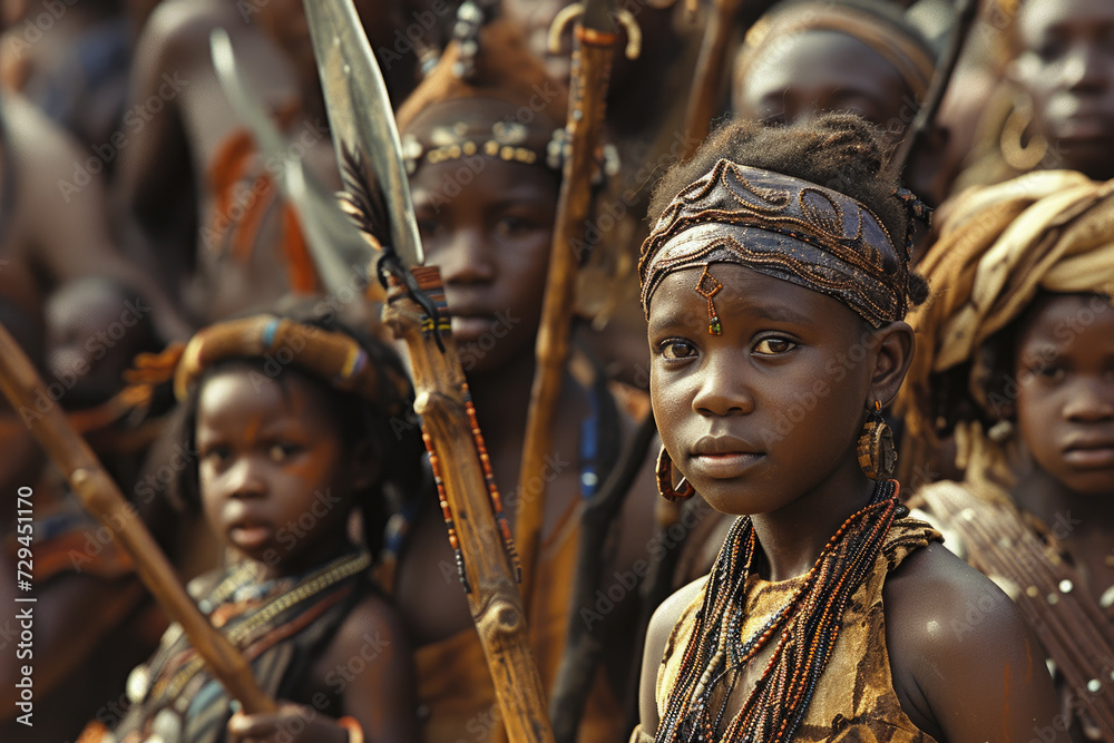 Group of People and children from african tribe complete with cultural ...