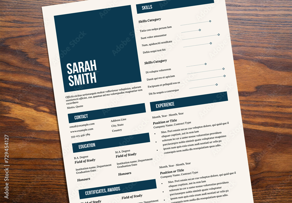 Professional Minimal Design Blue Resume and Cover Letter Template Stock ...