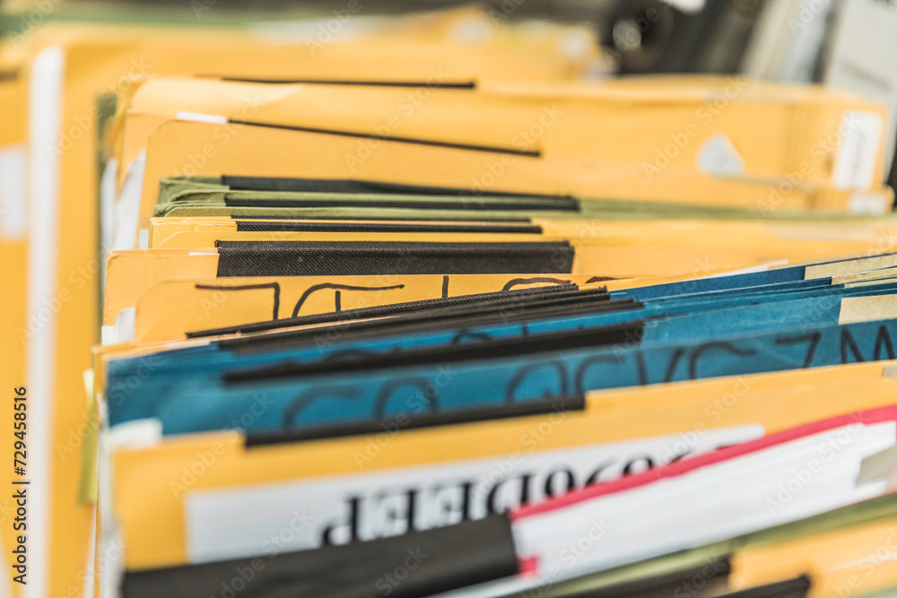 Still life of stacks of old documents and folders ready to be shredded ...