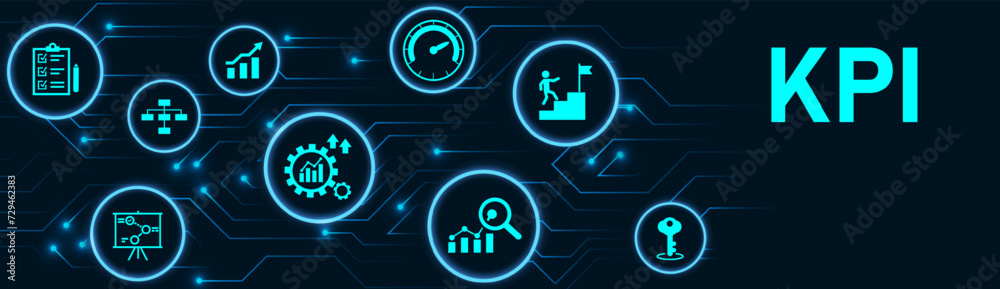 Banner KPI concept with icons. Key Performance Indicator using Business ...