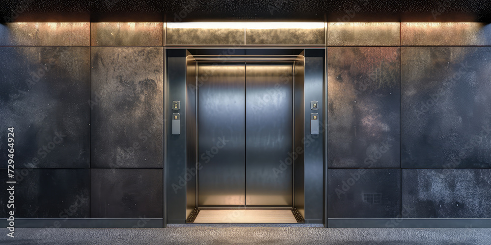 Modern Empty Elevator Interior. Symmetrical view of multiple empty ...