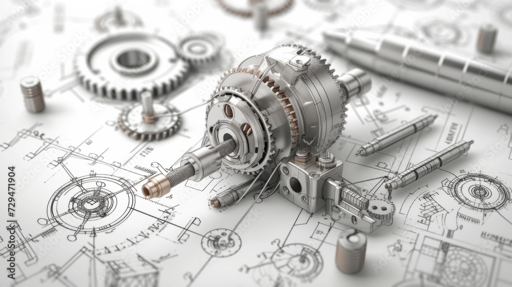 Drawing of turbine engine with longitudinal section for studying ...