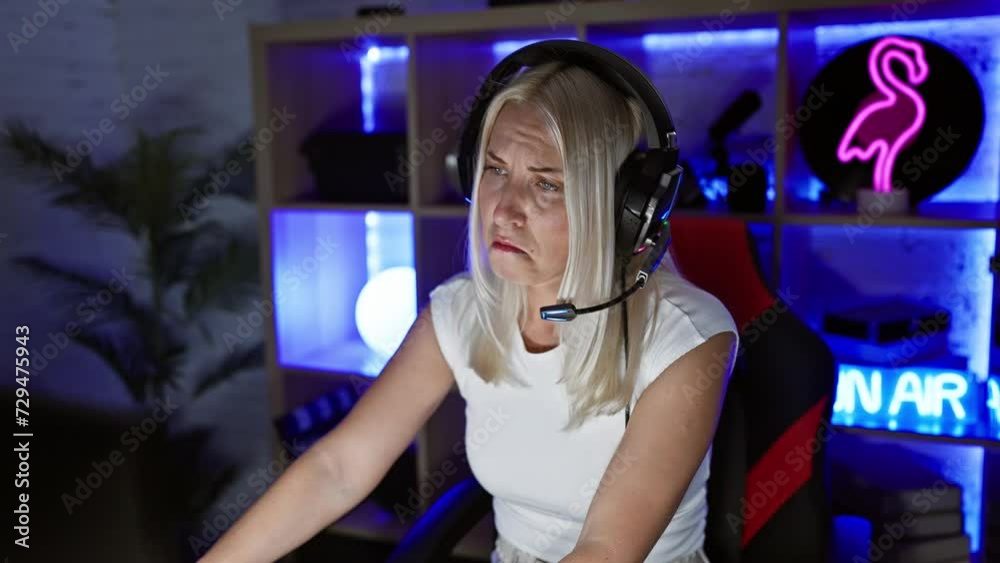 Vidéo Stock Stressed young blonde gamer, crying and depressed, vents ...
