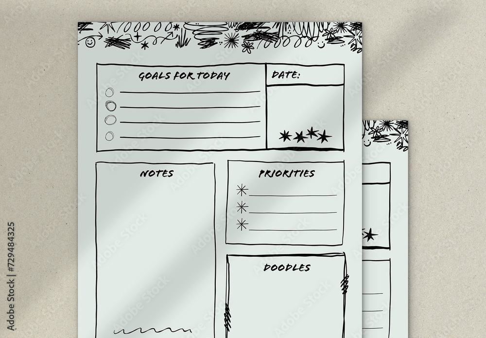 Daily Planner with Doodle Elements Stock Template | Adobe Stock