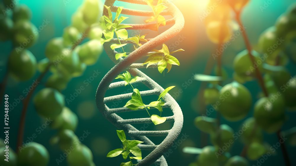 3D rendering genetic diagram of human DNA under microscope Stock ...