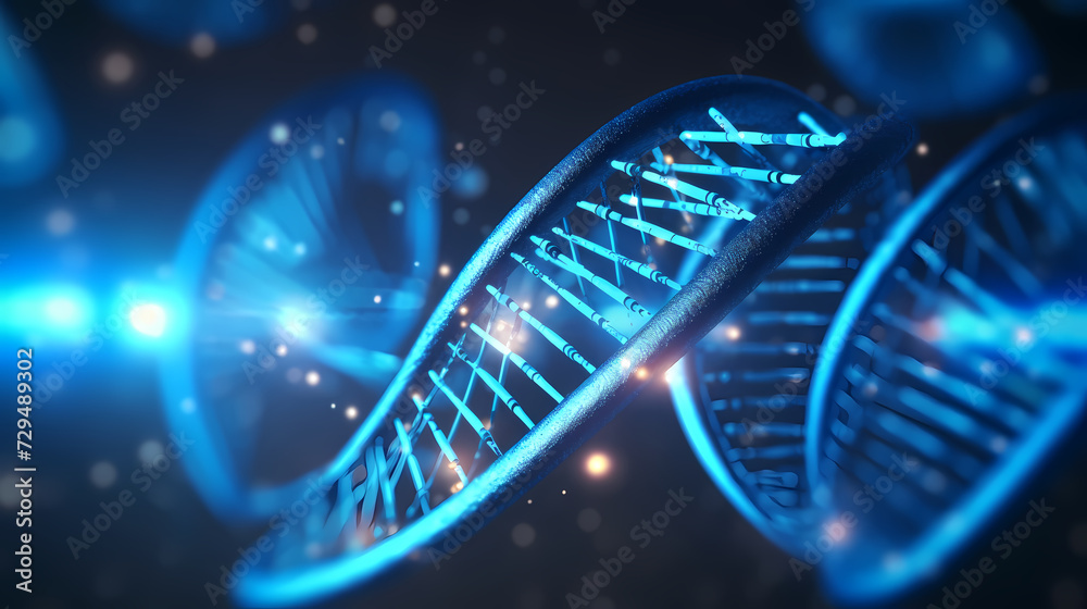 3D rendering genetic diagram of human DNA under microscope Stock ...