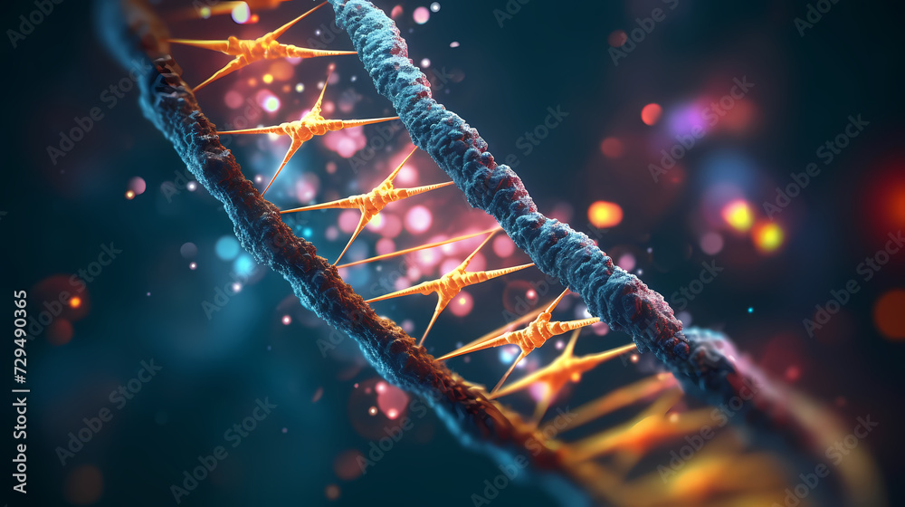 3D rendering genetic diagram of human DNA under microscope Stock ...