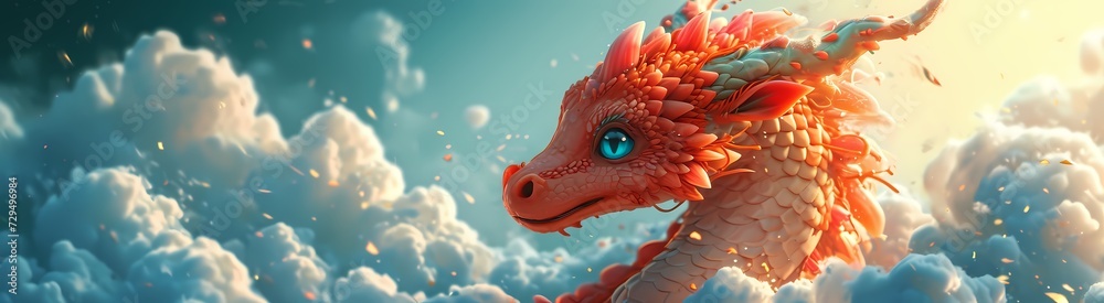 A fierce dragon emerges from the depths of the underwater world ...